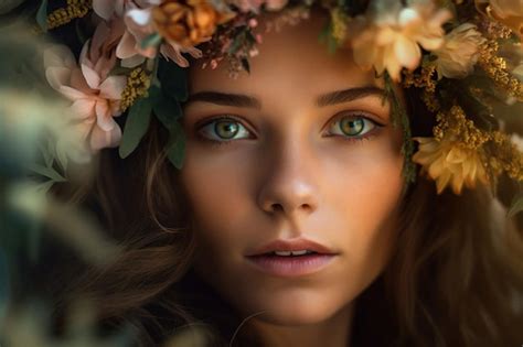 Premium Ai Image Beautiful White Girl With Flowers Stunning Brunette