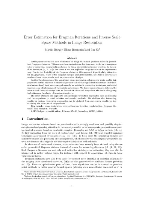 pdf error estimation for bregman iterations and inverse scale space