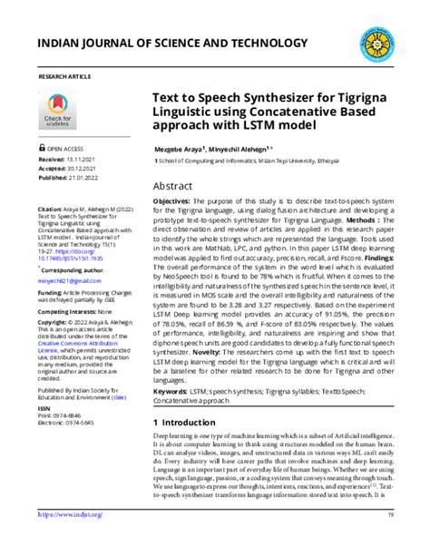 Pdf Text To Speech Synthesizer For Tigrigna Linguistic Using