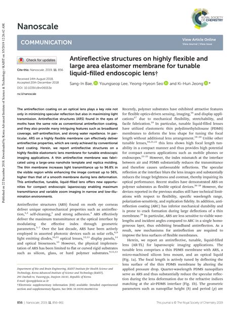 Pdf Antireflective Structures On Highly Flexible And Large Area Elastomer Membrane For Tunable