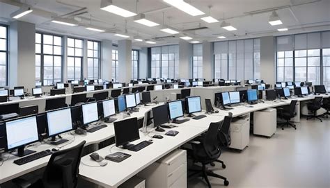 A Large Room With Computers And Computers In It Premium AI Generated Image