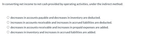 Solved In Converting Net Income To Net Cash Provided By