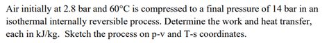 Solved Air Initially At 2 8 Bar And 60°c Is Compressed To A