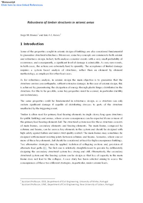 Pdf Robustness Of Timber Structures In Seismic Areas
