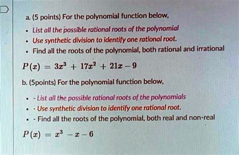A Points For The Polynomial Function Below List All The Possible Rational Roots Of The