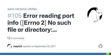 Error Reading Port Info Errno No Such File Or Directory Usr Share Sonic Device X