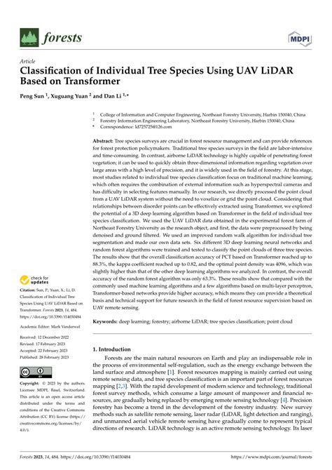 Pdf Classification Of Individual Tree Species Using Uav Lidar Based On Transformer