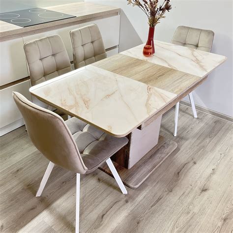 Обідній комплект стіл Бостон Т 1100 1450 х700 Секвоя 4 стільця Моко на білих ніжках Компанія