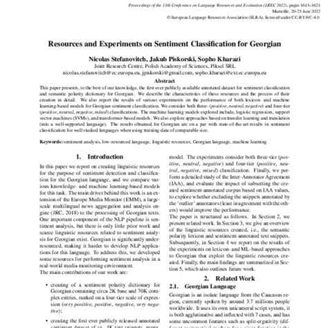 Resources And Experiments On Sentiment Classification For Georgian Acl Anthology