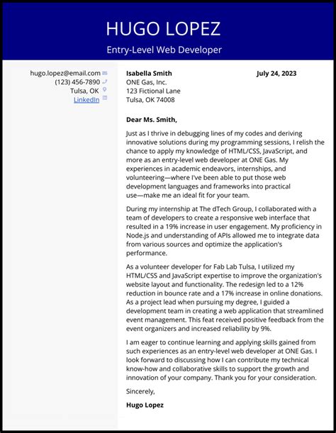 5 Web Developer Cover Letter Examples Designed For 2024 Offer Letter For Web Developer