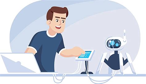 Engineer Testing Robot With Laptop And Tablet Robot School Artificial Vector Robot School