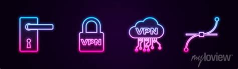 Set Line Door Handle Lock Vpn Cloud Interface And Bezier Curve