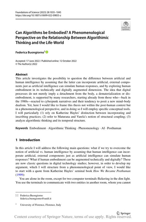 Pdf Can Algorithms Be Embodied A Phenomenological Perspective On The Relationship Between
