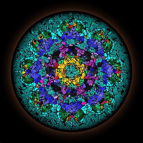 Colorful Pattern In Style Of Gothic Stained Glass Window With Round