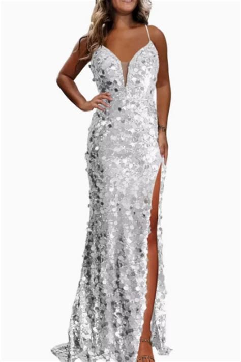 Sex Sparkly Sequined High Slit Prom Evening Dress Thecelebritydresses