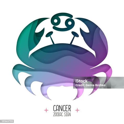 점성술 암 조디악 기호와 마술 카드 게 로고 디자인 종이 아트 스타일 디자인을 잘라냅니다 갈고리 발톱에 대한 스톡 벡터 아트 및 기타 이미지 Istock