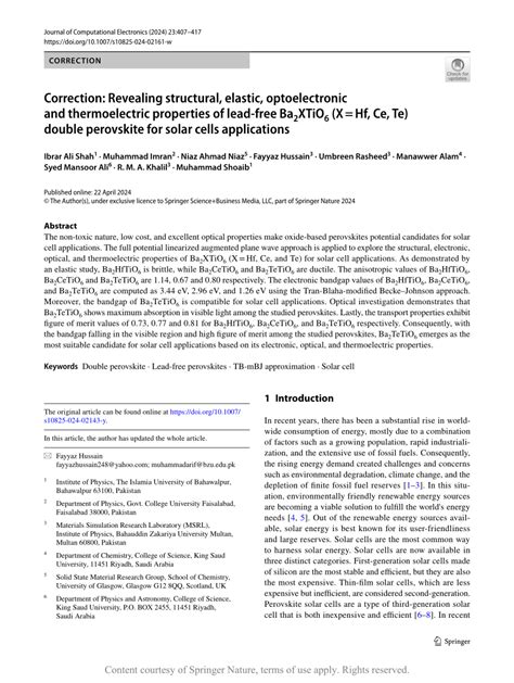 Correction Revealing Structural Elastic Optoelectronic And