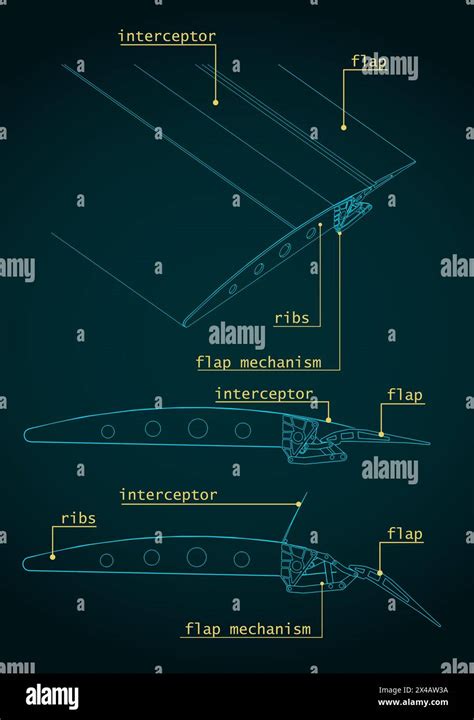 Stylized Vector Illustration Of Aircraft Wing Structure And Flaps