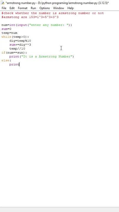 Armstrong Number Program In Python Learnpython Python Shorts Coding Youtube