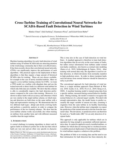 Pdf Cross Turbine Training Of Convolutional Neural Networks For Scada Based Fault Detection In