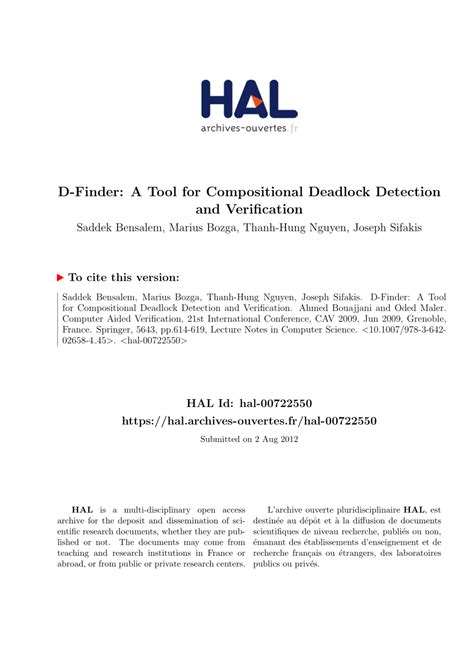 Pdf D Finder A Tool For Compositional Deadlock Detection And