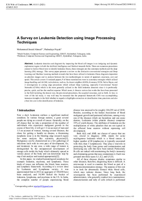 Pdf A Survey On Leukemia Detection Using Image Processing Techniques