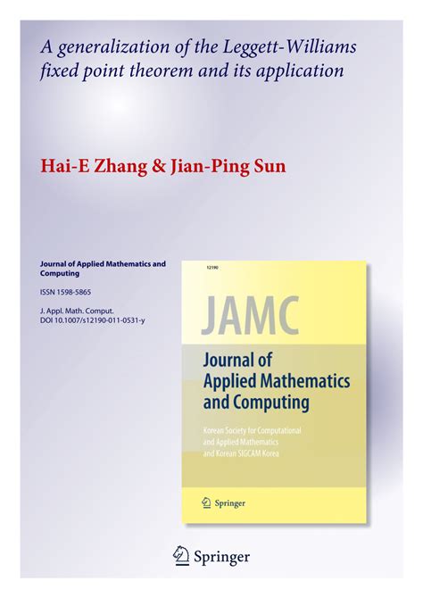 Pdf A Generalization Of The Leggett Williams Fixed Point Theorem And Its Application