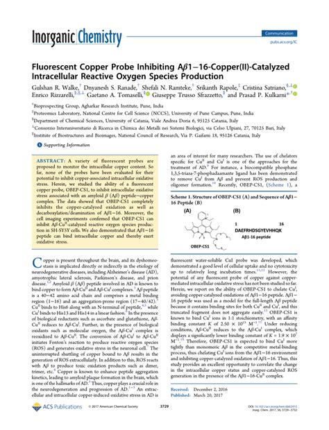 Pdf Fluorescent Copper Probe Inhibiting Aβ116 Copperii Catalyzed