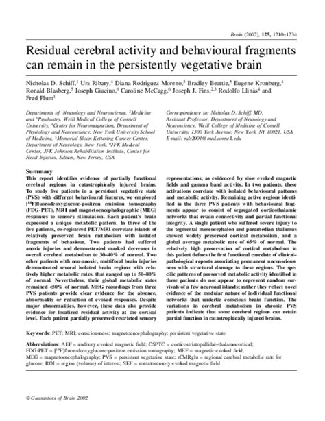 Pdf Residual Cerebral Activity And Behavioural Fragments Can Remain In The Persistently
