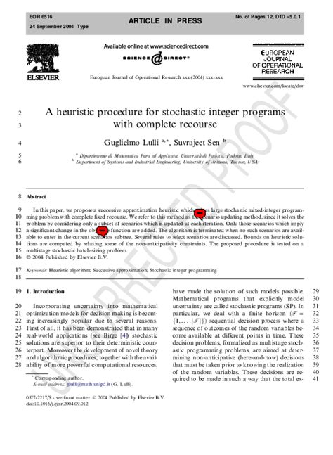 Pdf A Heuristic Procedure For Stochastic Integer Programs With