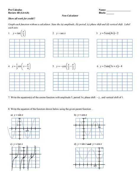 Precalc Chapter 4b Review Pre Calculus Name Review 4b 44 4 Block