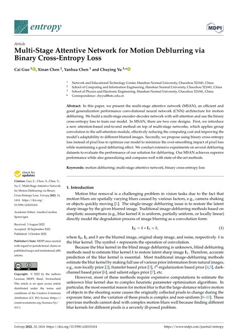 Pdf Multi Stage Attentive Network For Motion Deblurring Via Binary Cross Entropy Loss