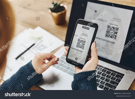 Woman Scanning Qr Code Invoice Make Stock Photo 2160115939 Shutterstock