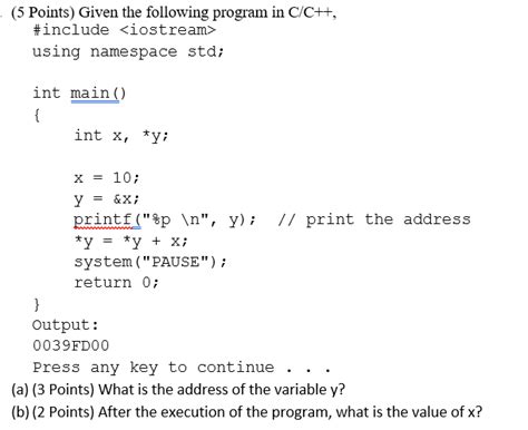 Solved Points Given The Following Program In C C Chegg