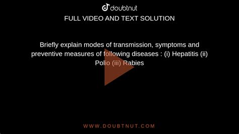 Briefly Explain Modes Of Transmission Symptoms And Preventive Measures