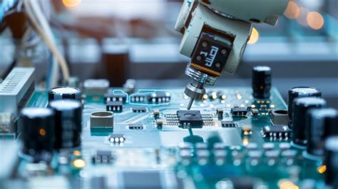 A Closeup Of A Robotic Arm Installing A Component On A Circuit Board