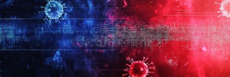 cyberattack concept with binary virus code glitch effects and warning