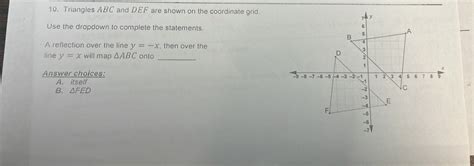 Solved 10 Triangles Abc And Def Are Shown On The Coordinate Grid Use The Dropdown To Complete