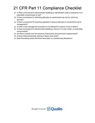 Cfr Part Compliance Checklist Qualio PDF