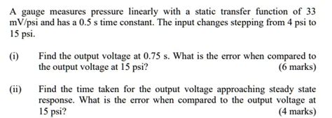 solved a gauge measures pressure linearly with a static transfer