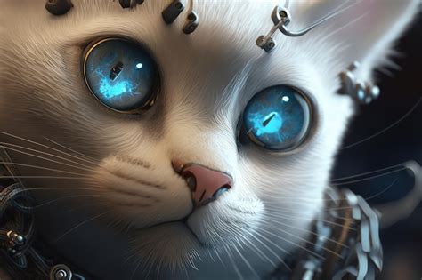 Premium Ai Image Closeup Of Robotic Kittens Face With Its Eyes