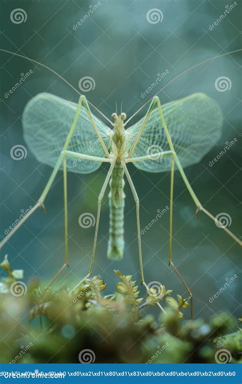 Macro Shot Of A Delicate Crane Fly With Translucent Wings Spread Out Standing On Moss