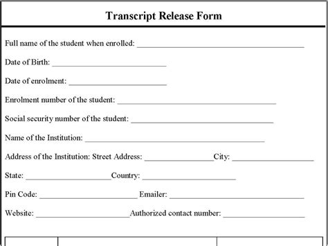 Transcript Release Form Editable PDF Forms