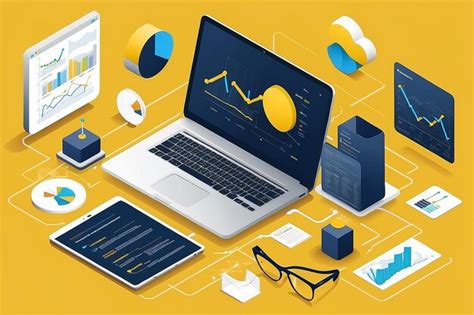 Premium Photo Isometric Illustration Of Analytics Process With Laptop On Yellow Background