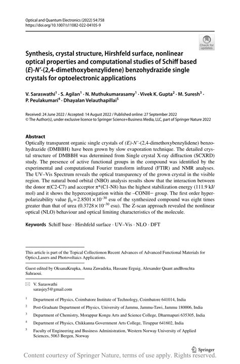 Synthesis Crystal Structure Hirshfeld Surface Nonlinear Optical
