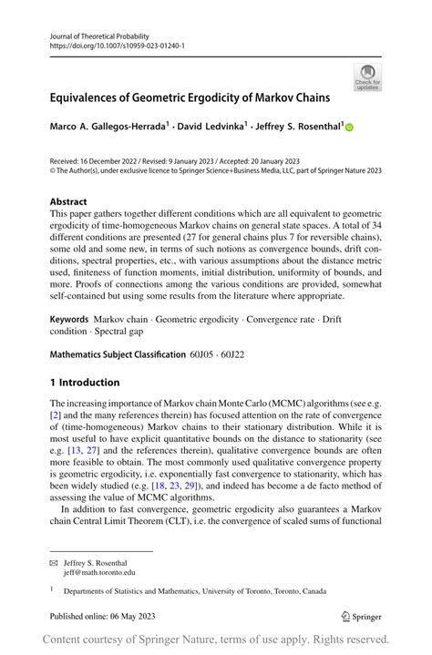 Equivalences Of Geometric Ergodicity Of Markov Chains
