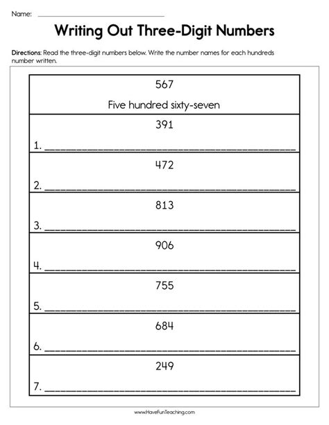 writing out three digit numbers worksheet have fun teaching