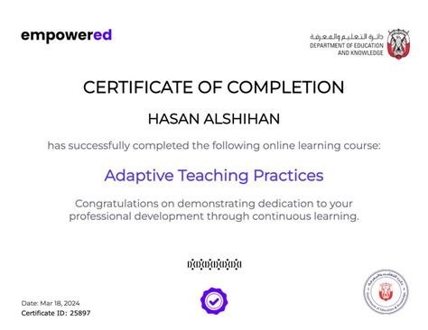 Empowered Professionaldevelopment Certificateachieved Adek Nce Charterschools