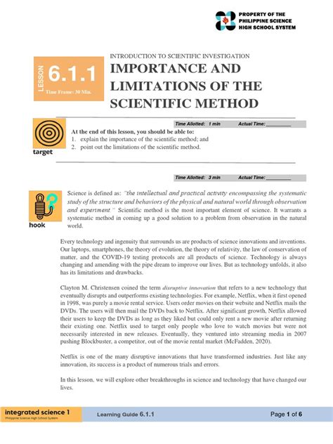 Slg 611 Importance And Limitations Of The Scientific Method Pdf