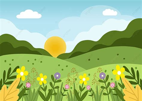 Natural Horizontal Background Of Flowers And Cartoon